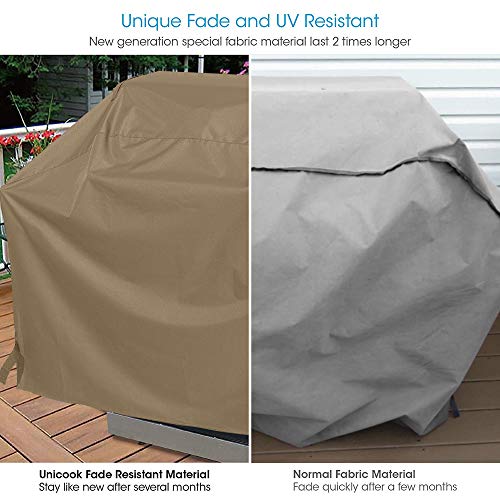 Unicook Grill Cover 55 Inch, Heavy Duty Waterproof BBQ Cover with Sealed Seam, Rip and Fade Resistant BBQ Grill Cover, Compatible with Weber Charbroil Grills, 55" W x 23" D x 42" H, Neutral Taupe