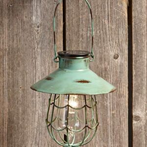 Distressed Porch Lantern - Solar-Powered Light with Vintage-Style Cage - Green