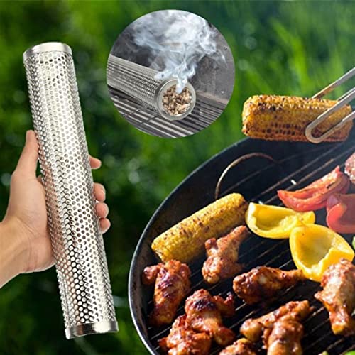 Dependable Industries Inc. Essentials Stainless Steel BBQ Grill Smoker Tube for Wood Pellet Pipe Smoking Meat Box 12" Long Cylinder