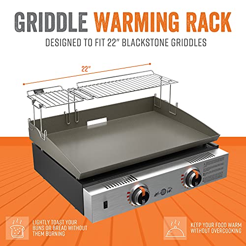 Yukon Glory Griddle Warming Rack, Designed for 22" Blackstone Griddles, One-Step Clip On Attachment, Portable and Collapsible (will not work with hood)