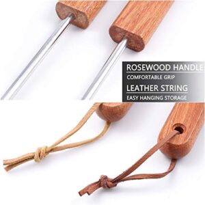 LQLMCOS 2Pcs Food Flipper Turner Hooks Stainless Steel BBQ Meat Hooks Cooking Barbecue Turners Hooks Grill Accessories with Wooden Handle for Grilling & Smoking (2 * 12.5 in)