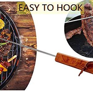 LQLMCOS 2Pcs Food Flipper Turner Hooks Stainless Steel BBQ Meat Hooks Cooking Barbecue Turners Hooks Grill Accessories with Wooden Handle for Grilling & Smoking (2 * 12.5 in)