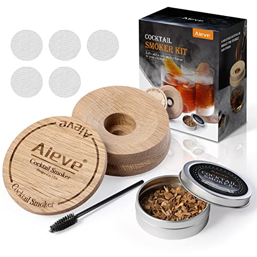 AIEVE Cocktail Smoker Kit, Drink Smoker Thicken Chimney Whiskey Smoker Old Fashioned Kit Infuser Glass Topper Bourbon Smoker with Cherry Wood Chip, Distinctive Gift for Whiskey Lovers