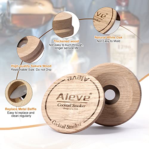 AIEVE Cocktail Smoker Kit, Drink Smoker Thicken Chimney Whiskey Smoker Old Fashioned Kit Infuser Glass Topper Bourbon Smoker with Cherry Wood Chip, Distinctive Gift for Whiskey Lovers