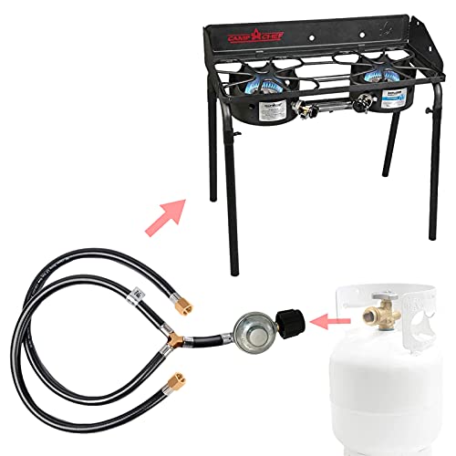 GCBSAEQ Propane Regulator and Y Splitter Hose 2FT for Low Pressure Blackstone/Weber/Kenmore/Brinkman Gas Grills Heater