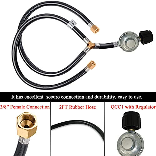 GCBSAEQ Propane Regulator and Y Splitter Hose 2FT for Low Pressure Blackstone/Weber/Kenmore/Brinkman Gas Grills Heater