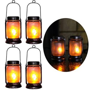 solar flames lantern, solar powered flickering flames lights outdoor hanging waterproof landscape lanterns, solar mason jar lights for patio, yard, garden, pathway and christmas decoration (4 pack)