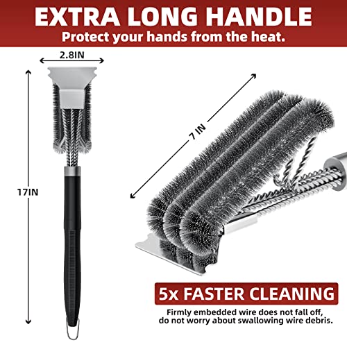 Ceekan Grill Brush for Outdoor Grill, BBQ Brush for Grill Cleaning, 18" Grill Cleaner Brush and Scraper for Gas/Porcelain/Charbroil Grates, Smoker Grill Accessories Tool- Gifts for Men Dad Boyfriend