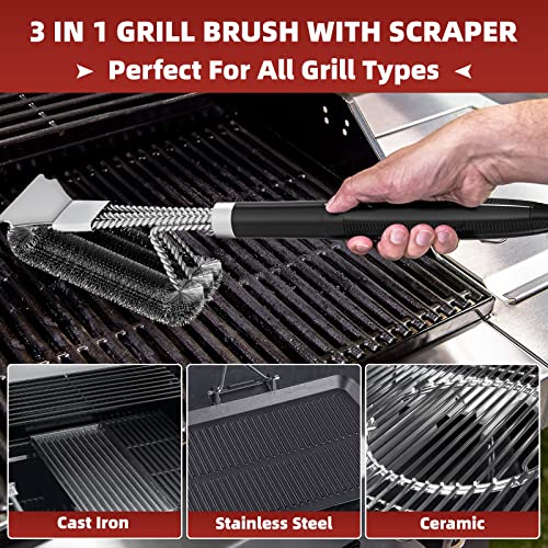 Ceekan Grill Brush for Outdoor Grill, BBQ Brush for Grill Cleaning, 18" Grill Cleaner Brush and Scraper for Gas/Porcelain/Charbroil Grates, Smoker Grill Accessories Tool- Gifts for Men Dad Boyfriend