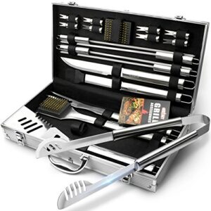 grillart bbq grill utensil tools set reinforced bbq tongs 19-piece stainless-steel barbecue grilling accessories with aluminum storage case -complete outdoor grill kit for dad, birthday gift for man