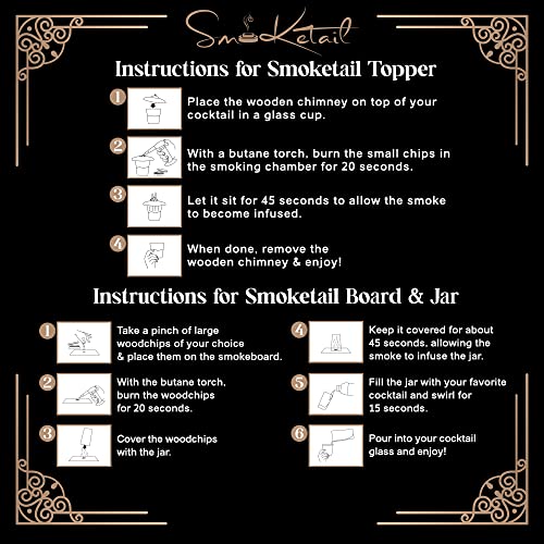 Smoketail Cocktail Smoker Kit with Torch, Topper, 9 Flavors and 18 Large and Small Wood Chips - Whiskey Smoker Kit, Old Fashioned Smoker Kit, Bourbon Smoker Kit, Drink Smoker (No Butane)