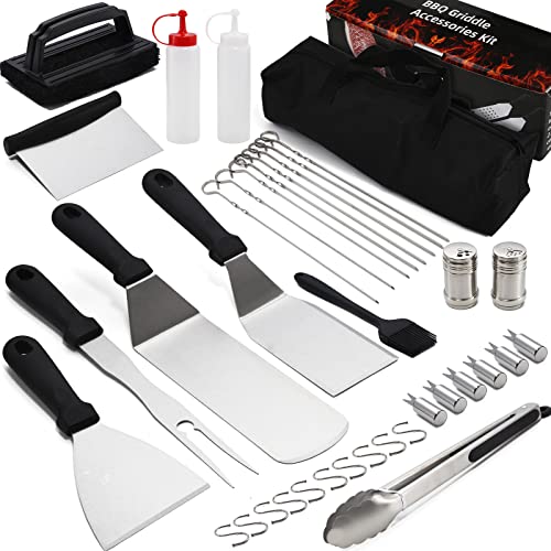 VOOWO Flat Top Grill Accessories, 38 Pcs Blackstone Griddle Accessories Kit with Long Handle, Stainless Steel Blackstone Accessories for Griddle with Metal Spatula Scraper, Valentine's Day Gift