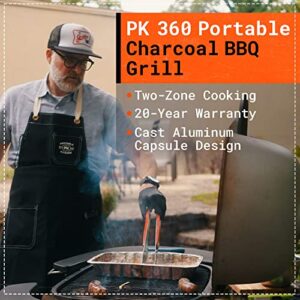 PK Grills PK 360 Portable Charcoal BBQ Grill and Smoker, Cast Aluminum Outdoor Kitchen Cooking Barbecue Grill for Camping, Backyard Grilling, Park, Tailgating, Silv