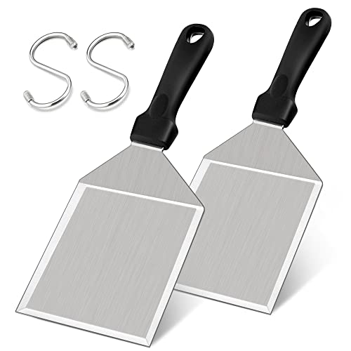 Leonyo Hamburger Spatula Set of 2, Metal Spatula 6 x 5 Inch Wide Spatula Heavy Duty Large Grill Burger Turner with S Hook, Griddle Accessories for Outdoor BBQ Flat Top Grilling, Skillets & Grills