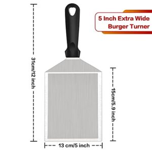 Leonyo Hamburger Spatula Set of 2, Metal Spatula 6 x 5 Inch Wide Spatula Heavy Duty Large Grill Burger Turner with S Hook, Griddle Accessories for Outdoor BBQ Flat Top Grilling, Skillets & Grills