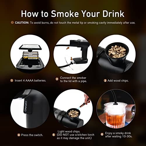 GETOHAN Cocktail Smoker kit, Smoking Gun Drink and Food Smoker Old Fashioned Smoking kit Infuse Cocktail Whiskey Bourbon with Disk Lid and Wood Chips, Starter Kit, 10 PCS