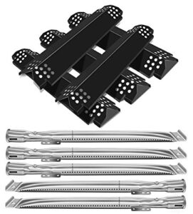 monibaq grill replacement parts for nexgrill 5 burner 720-0888 720-0888n 720-0882s, 4 burner 720-0830h 720-0830d, 5 pcs porcelain steel flame tamers heat shields heat plates+ burner tubes