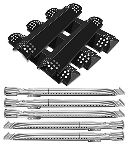 MONIBAQ Grill Replacement Parts for Nexgrill 5 Burner 720-0888 720-0888N 720-0882S, 4 Burner 720-0830H 720-0830D, 5 Pcs Porcelain Steel Flame Tamers Heat Shields Heat Plates+ Burner Tubes