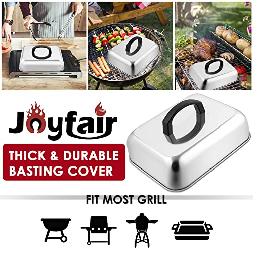 Joyfair 9 Inch Basting Cover, Stainless Steel Rectangle Cheese Melting Dome for Griddle Flat Top Grill Teppanyak, Ideal for Outdoor Grilling/Kitchen Steaming Cooking, Heavy Duty & Dishwasher Safe