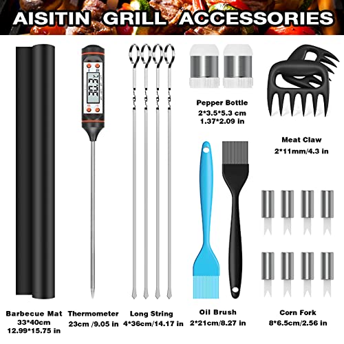 AISITIN Grill Accessories 25PCS BBQ Tools Set Stainless Steel Grilling Kit with Thermometer, Fork, Tongs and Spatula, Grill Mat - Gifts for Dad Durable, Stainless Steel Grill Tools