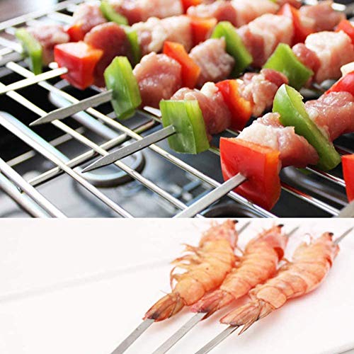 Amestar 12 Pack Kabob Skewers BBQ Barbecue Skewers Stainless Steel Sticks 22 Inch Heavy Duty Large Wide Reusable with Nonslip Wooden Handle Ideal for Shish Kebab Chicken Shrimp and Vegetables