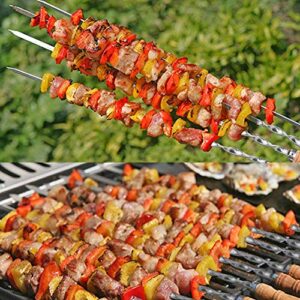 Amestar 12 Pack Kabob Skewers BBQ Barbecue Skewers Stainless Steel Sticks 22 Inch Heavy Duty Large Wide Reusable with Nonslip Wooden Handle Ideal for Shish Kebab Chicken Shrimp and Vegetables