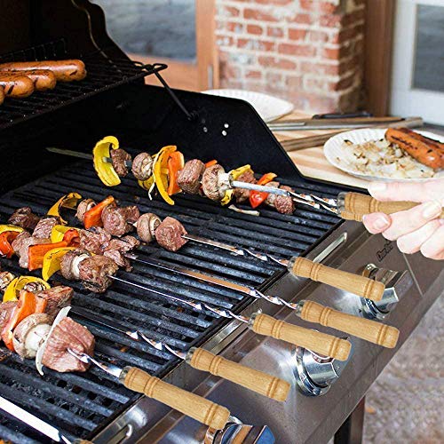 Amestar 12 Pack Kabob Skewers BBQ Barbecue Skewers Stainless Steel Sticks 22 Inch Heavy Duty Large Wide Reusable with Nonslip Wooden Handle Ideal for Shish Kebab Chicken Shrimp and Vegetables