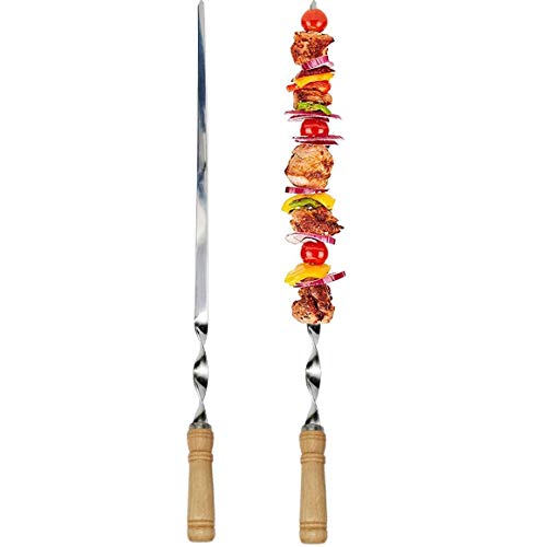 Amestar 12 Pack Kabob Skewers BBQ Barbecue Skewers Stainless Steel Sticks 22 Inch Heavy Duty Large Wide Reusable with Nonslip Wooden Handle Ideal for Shish Kebab Chicken Shrimp and Vegetables