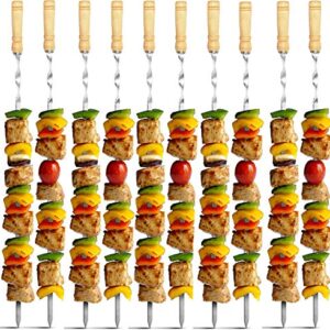 Amestar 12 Pack Kabob Skewers BBQ Barbecue Skewers Stainless Steel Sticks 22 Inch Heavy Duty Large Wide Reusable with Nonslip Wooden Handle Ideal for Shish Kebab Chicken Shrimp and Vegetables