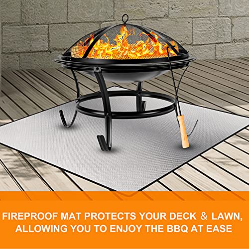 40" Square Fire Pit Mat Grill Mat,DocSafe Fireproof Mat 4 Layers Fire Pit Pad for Deck Patio Grass Outdoor Wood Burning Fire Pit and BBQ Smoker,Easy to Clean,Black & Silver