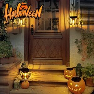 Sunklly Hanging Solar Lanterns, Retro Metal Outdoor Waterproof Wireless Hanging Solar Lights with Tungsten Light Bulb Halloween Christmas Decoration for Garden Yard Patio Pathway(2 Pcs)