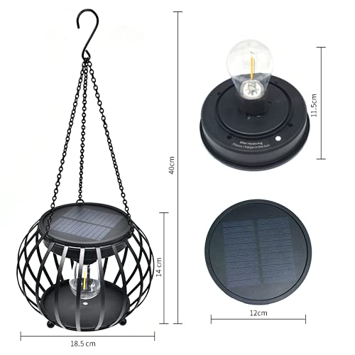 Sunklly Hanging Solar Lanterns, Retro Metal Outdoor Waterproof Wireless Hanging Solar Lights with Tungsten Light Bulb Halloween Christmas Decoration for Garden Yard Patio Pathway(2 Pcs)