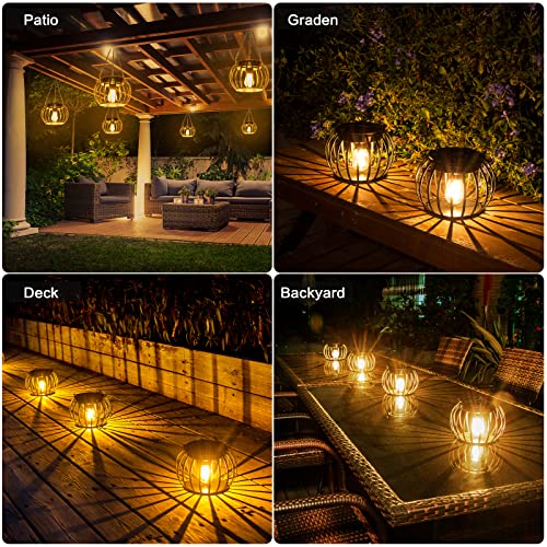 Sunklly Hanging Solar Lanterns, Retro Metal Outdoor Waterproof Wireless Hanging Solar Lights with Tungsten Light Bulb Halloween Christmas Decoration for Garden Yard Patio Pathway(2 Pcs)