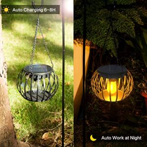 Sunklly Hanging Solar Lanterns, Retro Metal Outdoor Waterproof Wireless Hanging Solar Lights with Tungsten Light Bulb Halloween Christmas Decoration for Garden Yard Patio Pathway(2 Pcs)