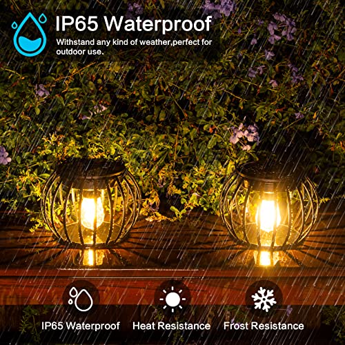 Sunklly Hanging Solar Lanterns, Retro Metal Outdoor Waterproof Wireless Hanging Solar Lights with Tungsten Light Bulb Halloween Christmas Decoration for Garden Yard Patio Pathway(2 Pcs)