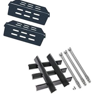 QuliMetal Porcelain Steel Flavorizer Bars, SUS304 Grill Burner and #65505 7622 Heat Deflector for Weber Genesis 300 Series (E310 E320 E330 S310 S320 S330) Grill Parts with Front Control Knobs