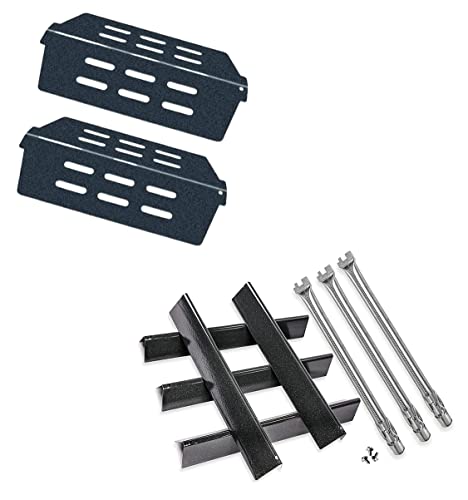 QuliMetal Porcelain Steel Flavorizer Bars, SUS304 Grill Burner and #65505 7622 Heat Deflector for Weber Genesis 300 Series (E310 E320 E330 S310 S320 S330) Grill Parts with Front Control Knobs