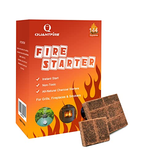 Quantfire Fire Starter-Pack of 144 Charcoal Fire Starters for Campfires, Chimney, Grill Pit, Fireplace, BBQ & Smoker