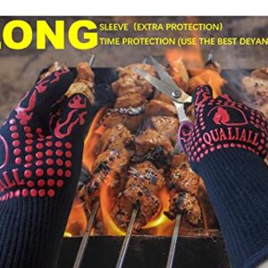 BBQ gloves, 1472°F, EN407 Certified. Extreme Heat Resistant, Long Sleeve, Anti-slip, Sweat Absorption, Comfier Easier and Safer for Grilling, barbecue, smoking, Cooking, Baking, pot holding.