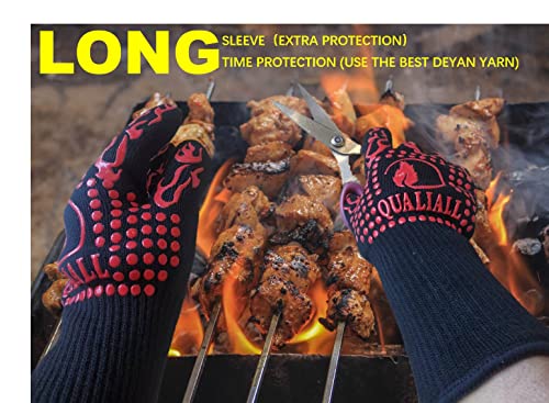 BBQ gloves, 1472°F, EN407 Certified. Extreme Heat Resistant, Long Sleeve, Anti-slip, Sweat Absorption, Comfier Easier and Safer for Grilling, barbecue, smoking, Cooking, Baking, pot holding.