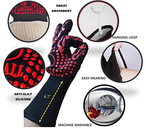 BBQ gloves, 1472°F, EN407 Certified. Extreme Heat Resistant, Long Sleeve, Anti-slip, Sweat Absorption, Comfier Easier and Safer for Grilling, barbecue, smoking, Cooking, Baking, pot holding.