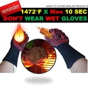 BBQ gloves, 1472°F, EN407 Certified. Extreme Heat Resistant, Long Sleeve, Anti-slip, Sweat Absorption, Comfier Easier and Safer for Grilling, barbecue, smoking, Cooking, Baking, pot holding.