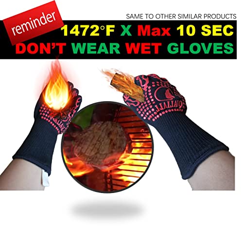 BBQ gloves, 1472°F, EN407 Certified. Extreme Heat Resistant, Long Sleeve, Anti-slip, Sweat Absorption, Comfier Easier and Safer for Grilling, barbecue, smoking, Cooking, Baking, pot holding.