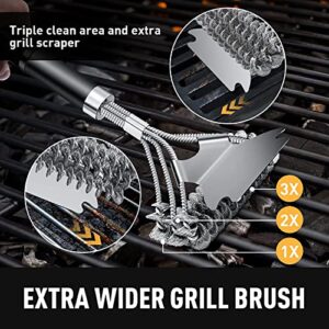 Tohsssik Grill Brush for Outdoor Grill, 17'' Wire BBQ Brush for Grill Cleaning, Disposable Cleaning Clothes Included, Grill Cleaning Kit for Grates & BBQ Dishes