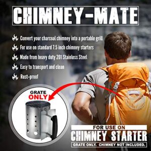 Chimney-Mate Charcoal Starter Grilling Grate | Sous Vide Searing Accessory | Turn Your Charcoal Chimney Into A Portable Grill | Fits On Top Of Most 7.5 Inch Chimneys | Portable Camping Grill Grate