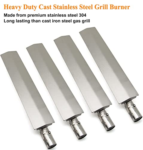 Cast Stainless Steel Grill Burner Replacement(4 PCS), SS304 Heavy Duty Outdoor BBQ Gas Grill Burners, Compatible with CIT CITSS CIT-SS 23301 Aussie Bull Jenn-Air Nexgrill TURBO(5-Year Warranty)