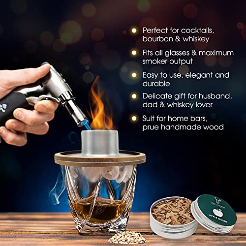 Feazy premium cocktail smoker kit - Stainless Steel Cocktail Smoker Infuser, Old Fashioned Smoker Kit for Bourbon,Whiskey, Beer & Wine Drink - 4 Pack of Cherry, Apple, Hickory & Oak Wood Chips - bourbon smoker kit, Drink Smoker, Stainless Steel Smoker Kit