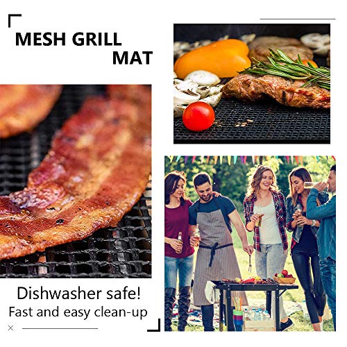 LOOCH BBQ Mesh Grill Mat Set of 5 - Heavy Duty Nonstick Mesh Grilling Mats & Barbecue Accessories - Reusable and Easy to Clean - Works on Gas, Charcoal, Electric Grill and More - 15.75 x 13 Inch