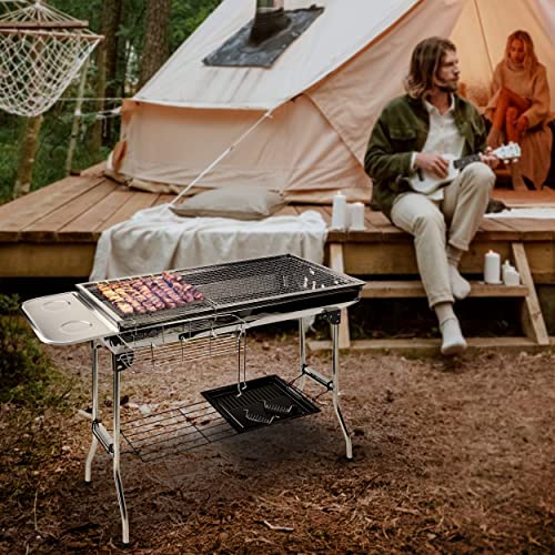 Neature Portable Charcoal Grill for Camping - 26.8in Tall Foldable BBQ Grill with Charcoal Fuel for Travel and Home