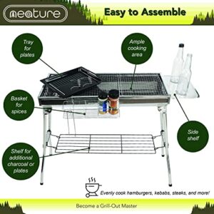 Neature Portable Charcoal Grill for Camping - 26.8in Tall Foldable BBQ Grill with Charcoal Fuel for Travel and Home